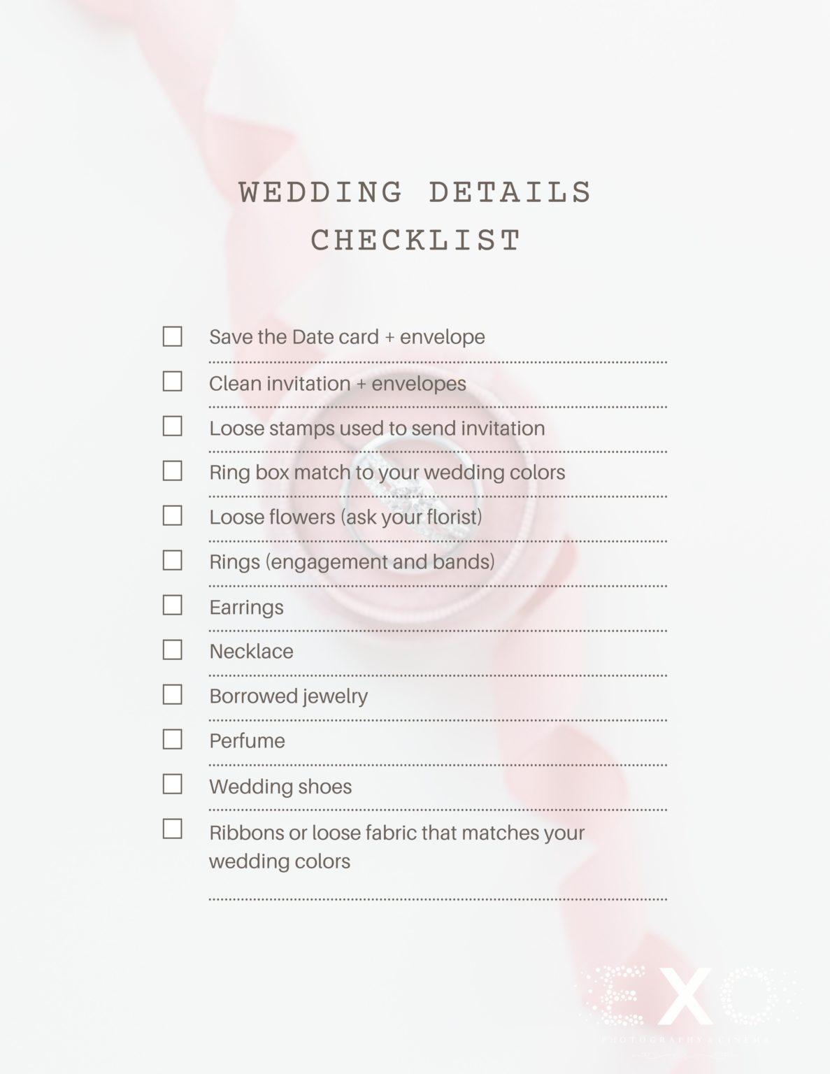Wedding prep checklist